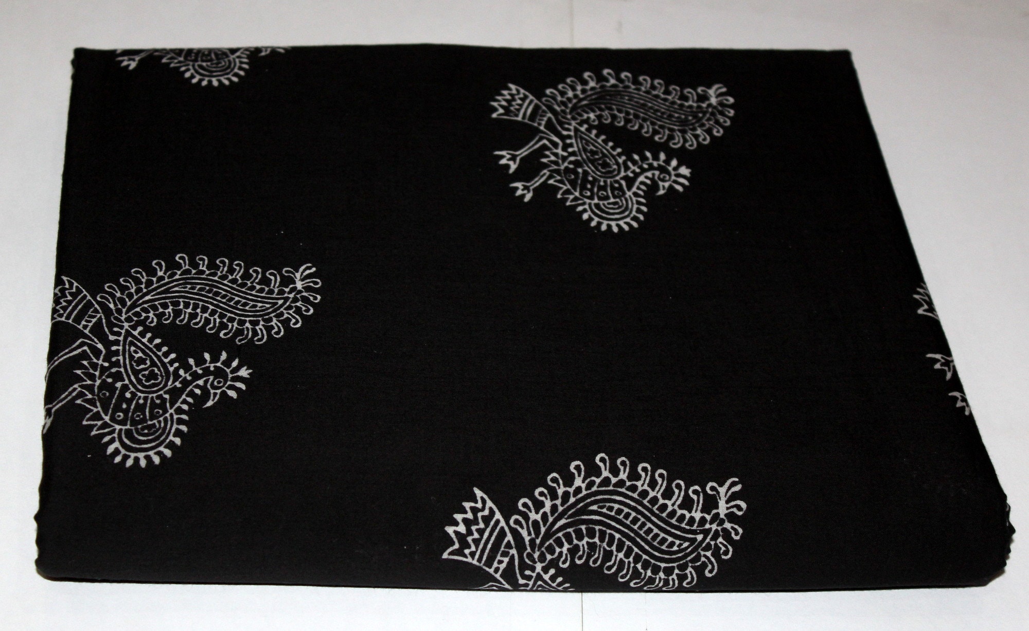 Peacock Block Print Fabric Black Cotton Fabric Birds Printed Soft ...