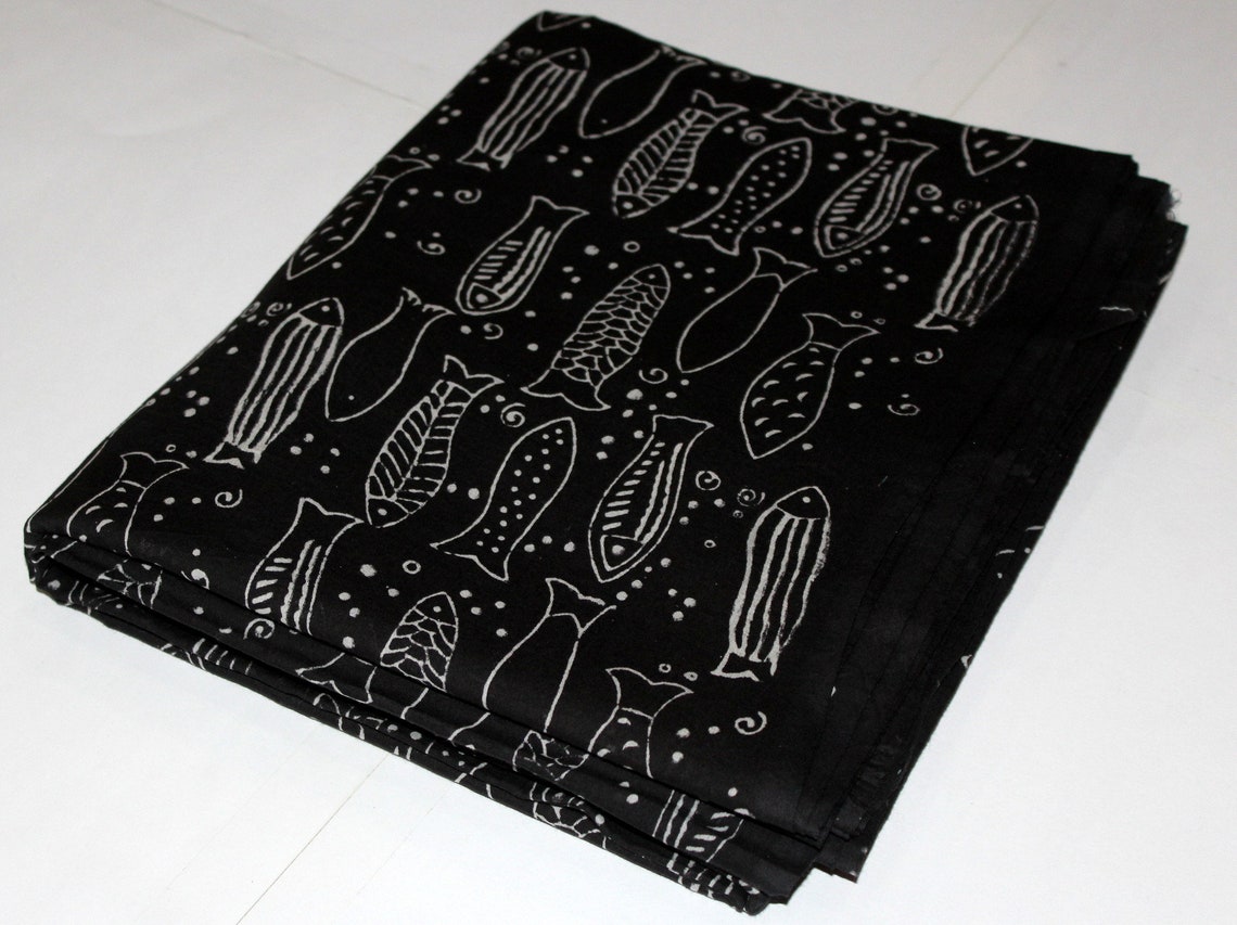 Black Fabric Fish Print Fabric by the Yard Indian Cotton Soft - Etsy