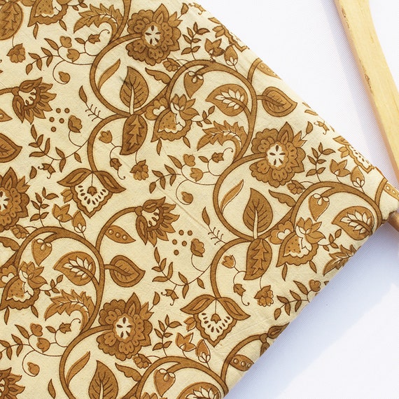 Cotton Printed Fabric by the Yard Block Floral Print Indian | Etsy