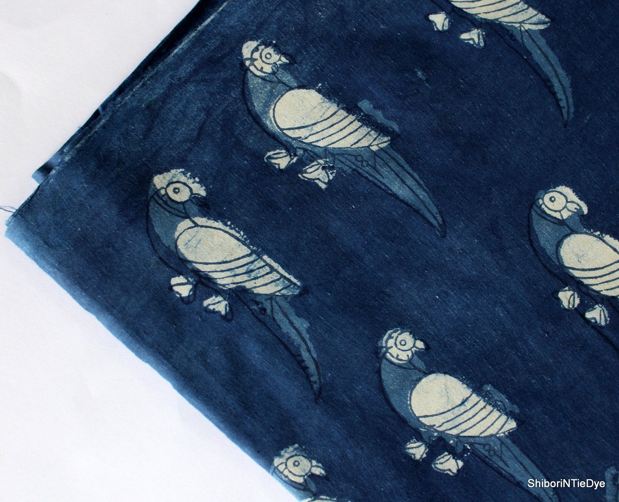 Indigo Bird Print Fabric Cotton Parrot Block Print Fabric | Etsy