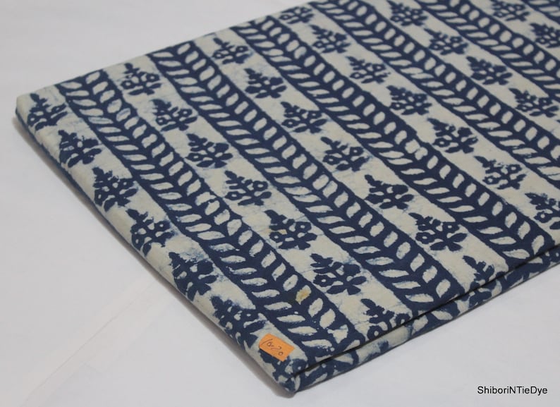 Indigo Blue Fabric Hand Block Printed 100% Cotton Indian Fabric, Dabu ...