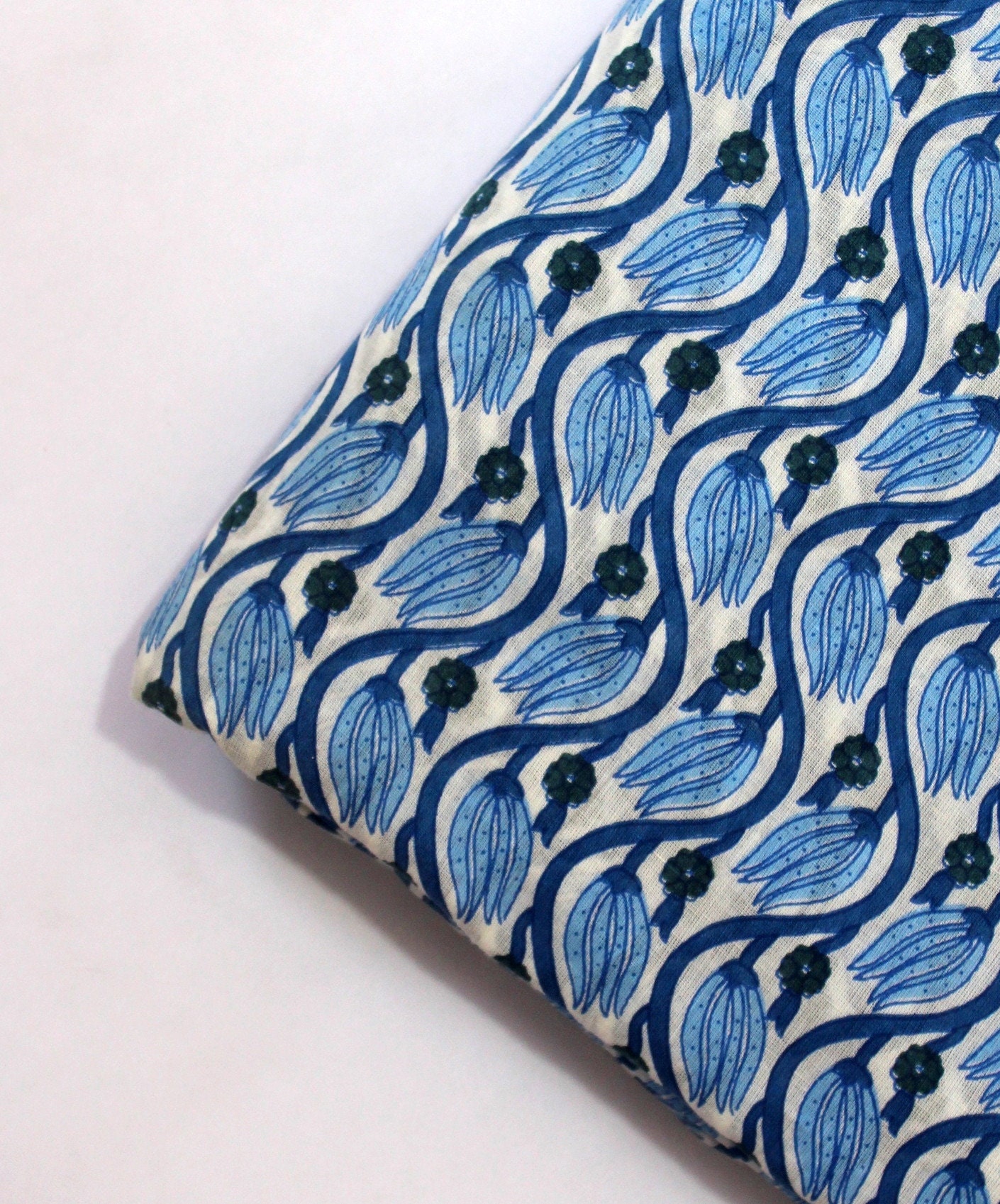 Blue Floral Print Fabric Clothing Fabric Cotton Block Print Fabric ...