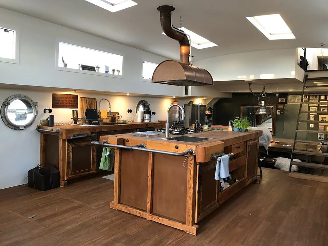 INDUSTRIAL Style Kitchen Island Entirely in Solid Wood - Etsy