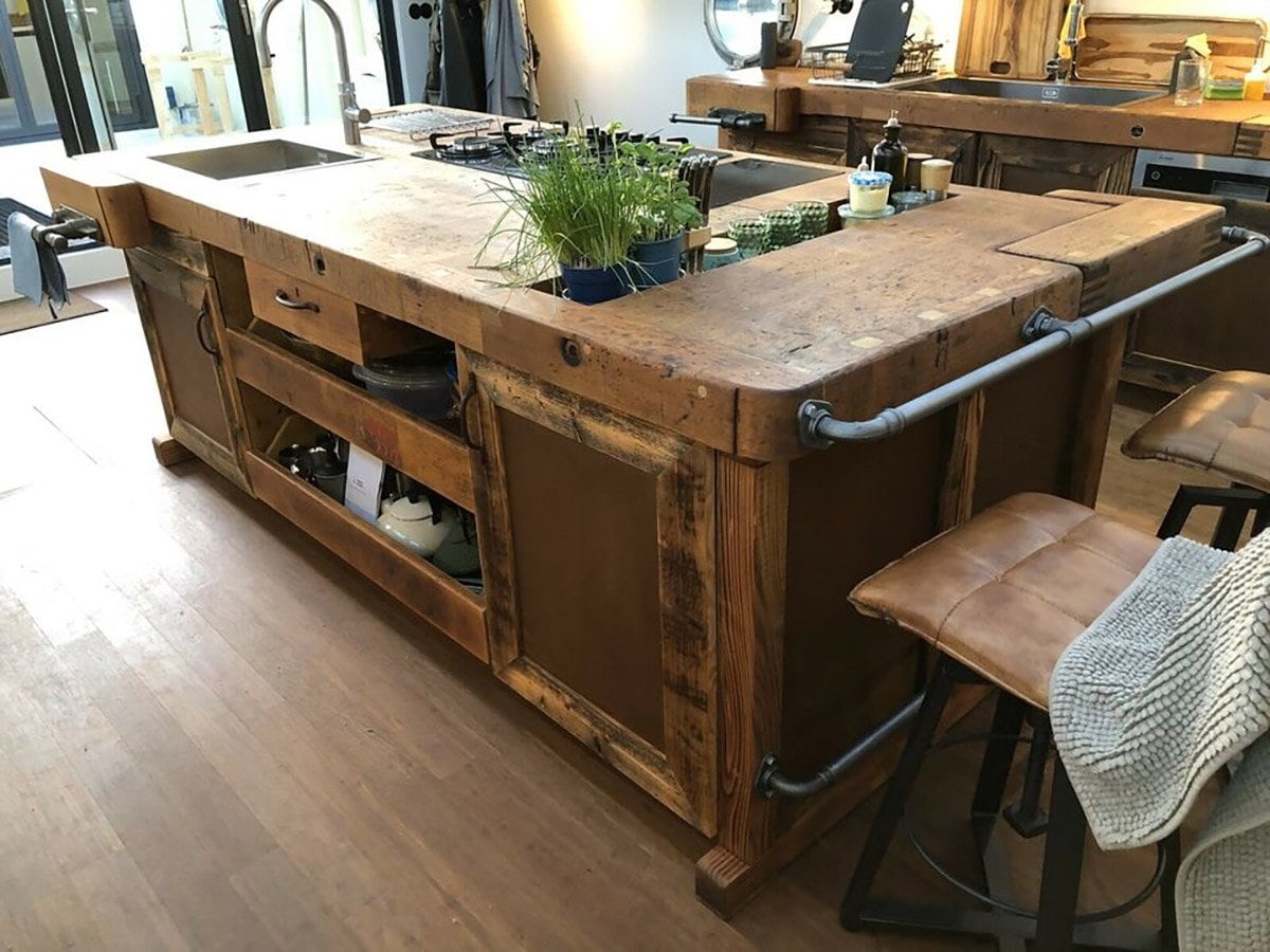 INDUSTRIAL Style Kitchen Island Entirely in Solid Wood - Etsy