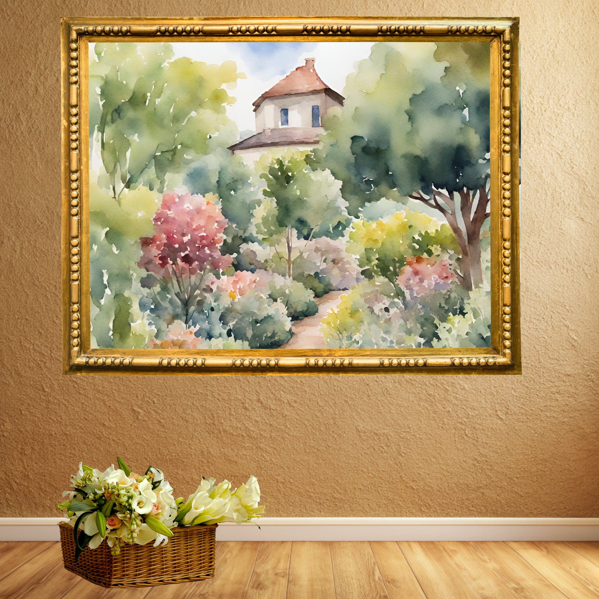 Italian Garden Watercolor Art Mediterranean Landscape Art Contemporary ...