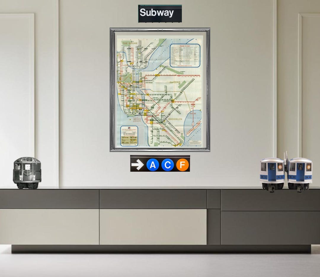 Vintage NYC Subway Map Poster, Matte Vertical Wall Art, Retro City ...