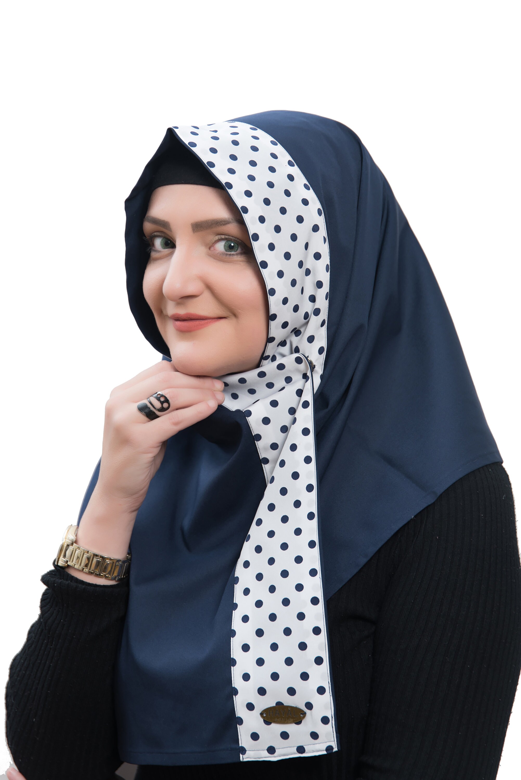 Stylish Navy Blue Hijab With Blue Spots Polka Dot Hijab Ready to Go ...