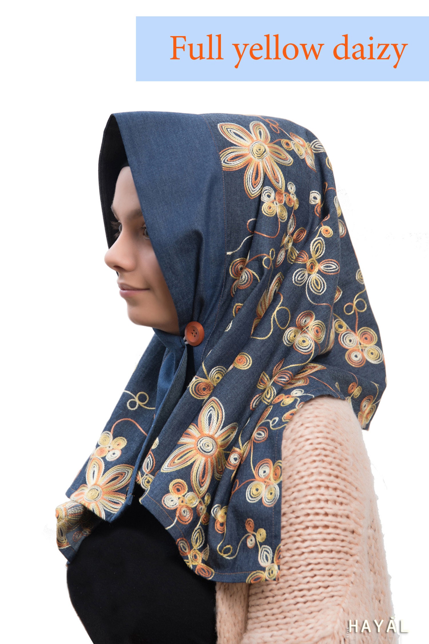 Ready to Wear Hijab Handmade Denim Hijab With Wooden Button - Etsy