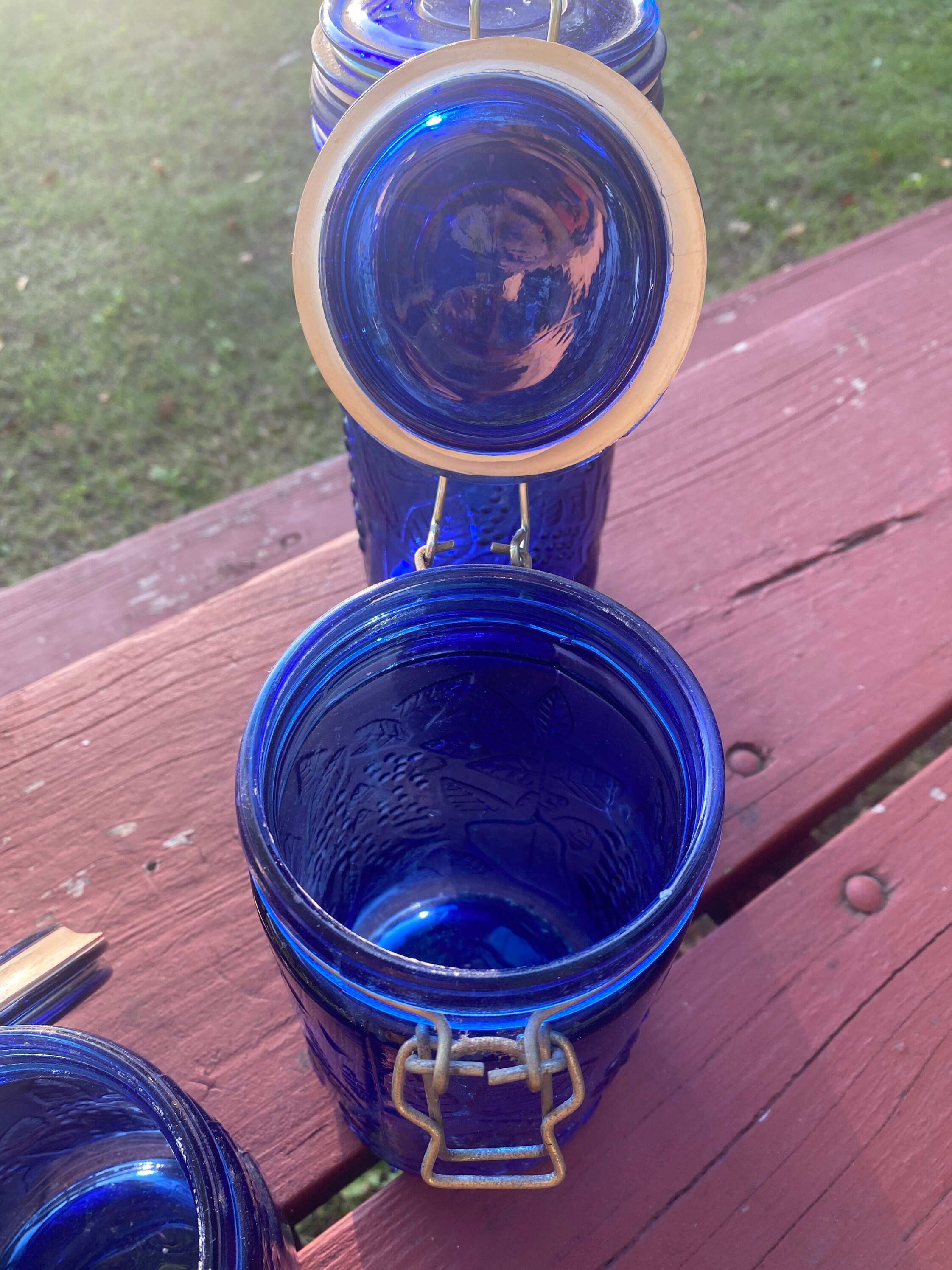 Vintage Cobalt Blue Glass Canisters - Set of 3 - Etsy