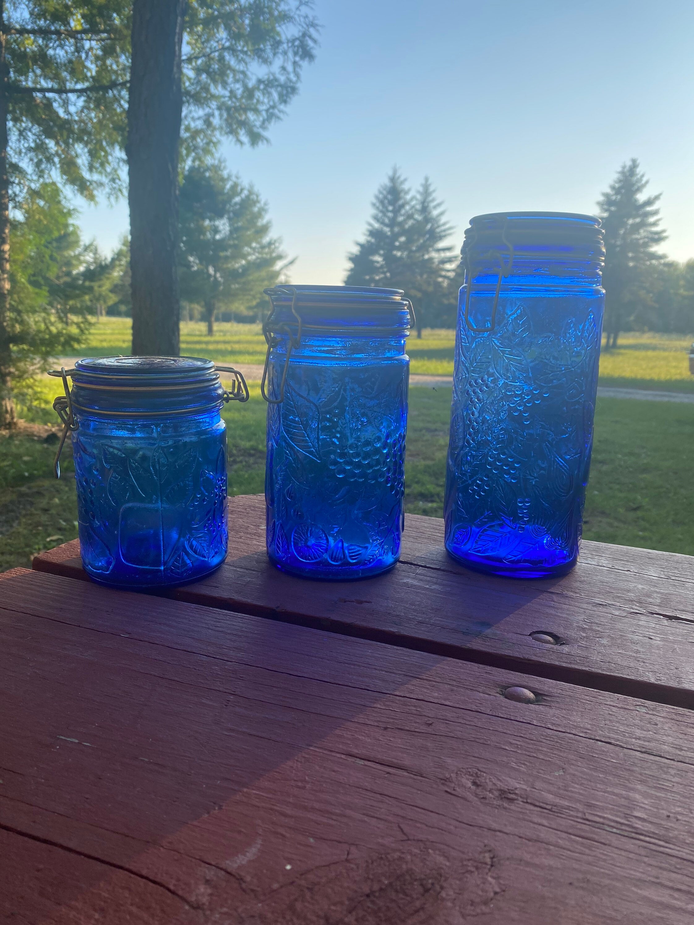 Vintage Cobalt Blue Glass Canisters - Set of 3 - Etsy