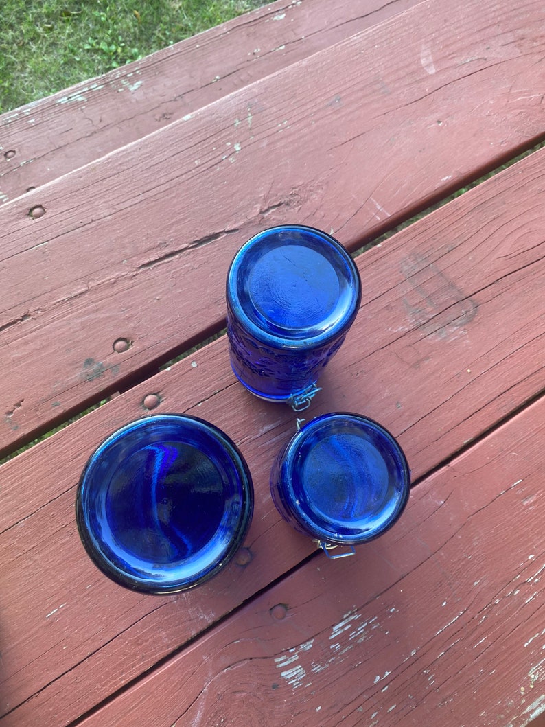 Vintage Cobalt Blue Glass Canisters - Set of 3 - Etsy