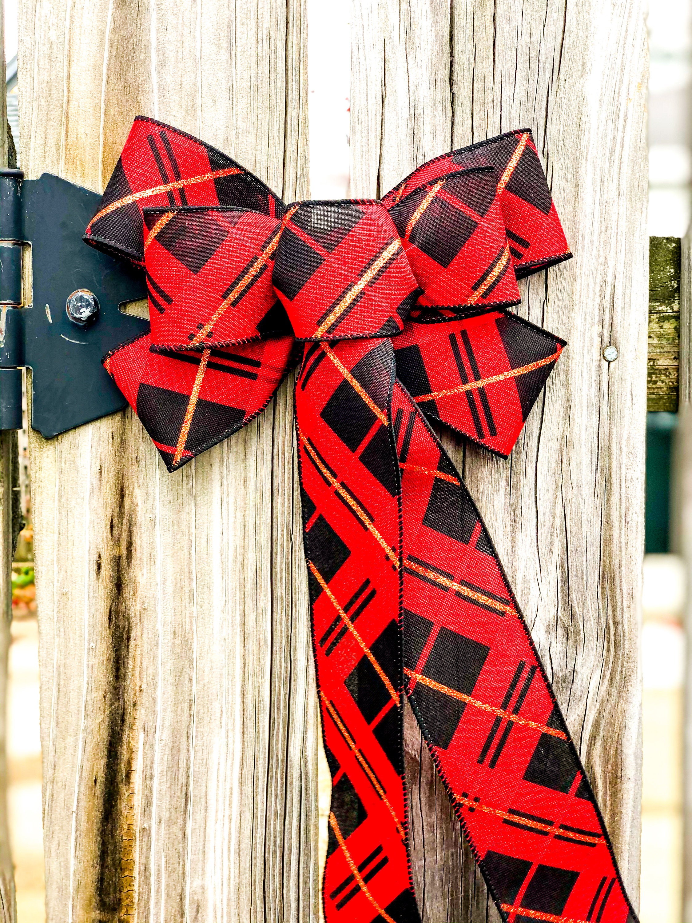 Handmade Wired Ribbon Bow, Plaid Ribbon Bow, Holiday Wreath Bow - Etsy