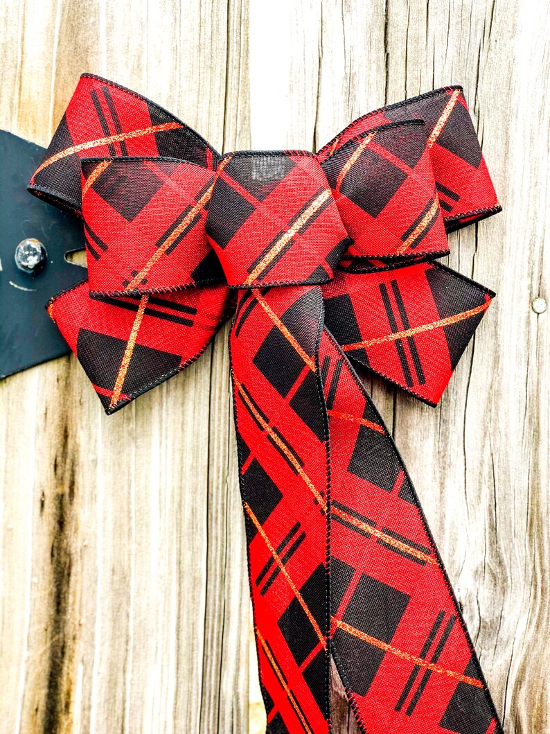 Handmade Wired Ribbon Bow, Plaid Ribbon Bow, Holiday Wreath Bow - Etsy