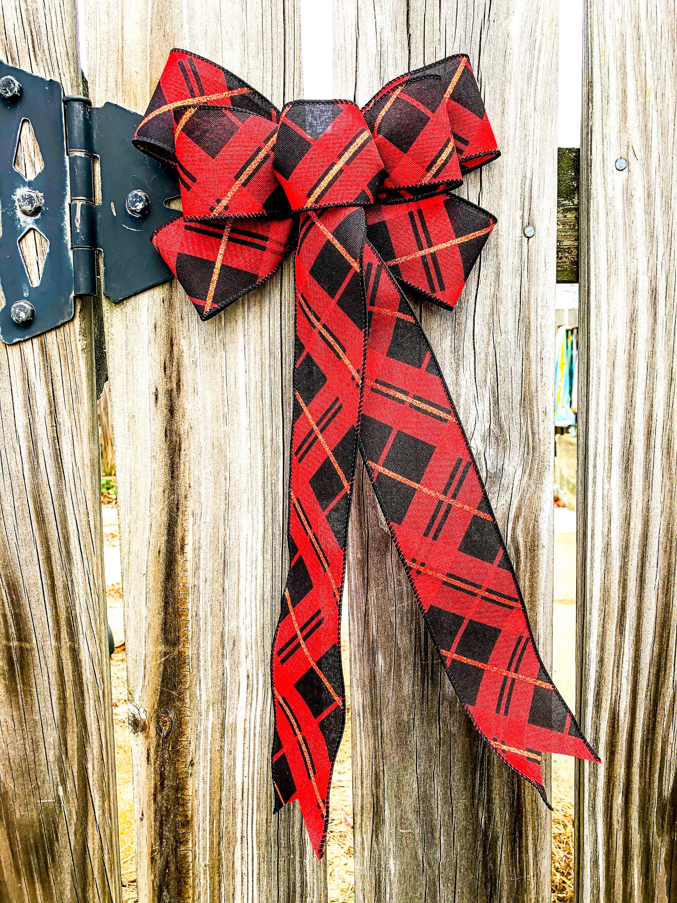 Handmade Wired Ribbon Bow, Plaid Ribbon Bow, Holiday Wreath Bow - Etsy