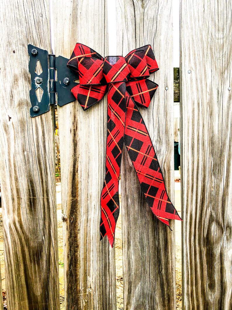 Handmade Wired Ribbon Bow, Plaid Ribbon Bow, Holiday Wreath Bow - Etsy