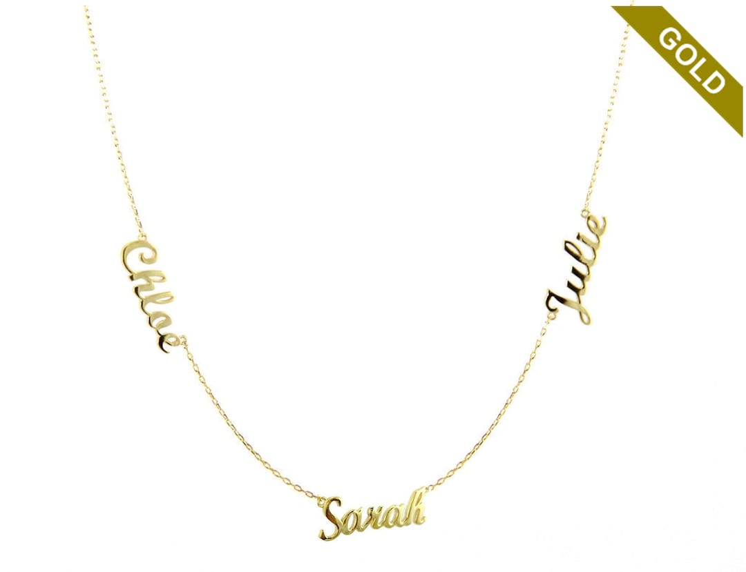14k Gold Three Names Necklace - Gold Custom Name Necklace - Etsy