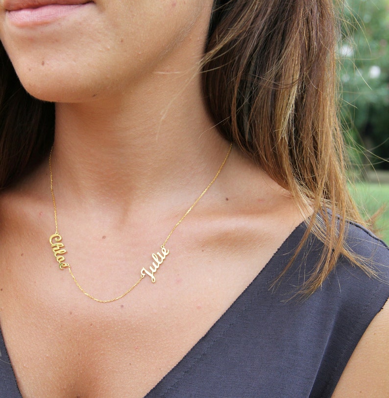 14k Gold Two Names Necklace Gold Custom Name Necklace | Etsy