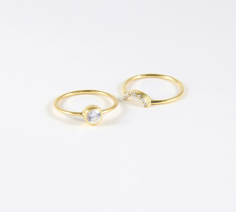 14k Solid Gold Round Cut Engagement Ring Set - Etsy