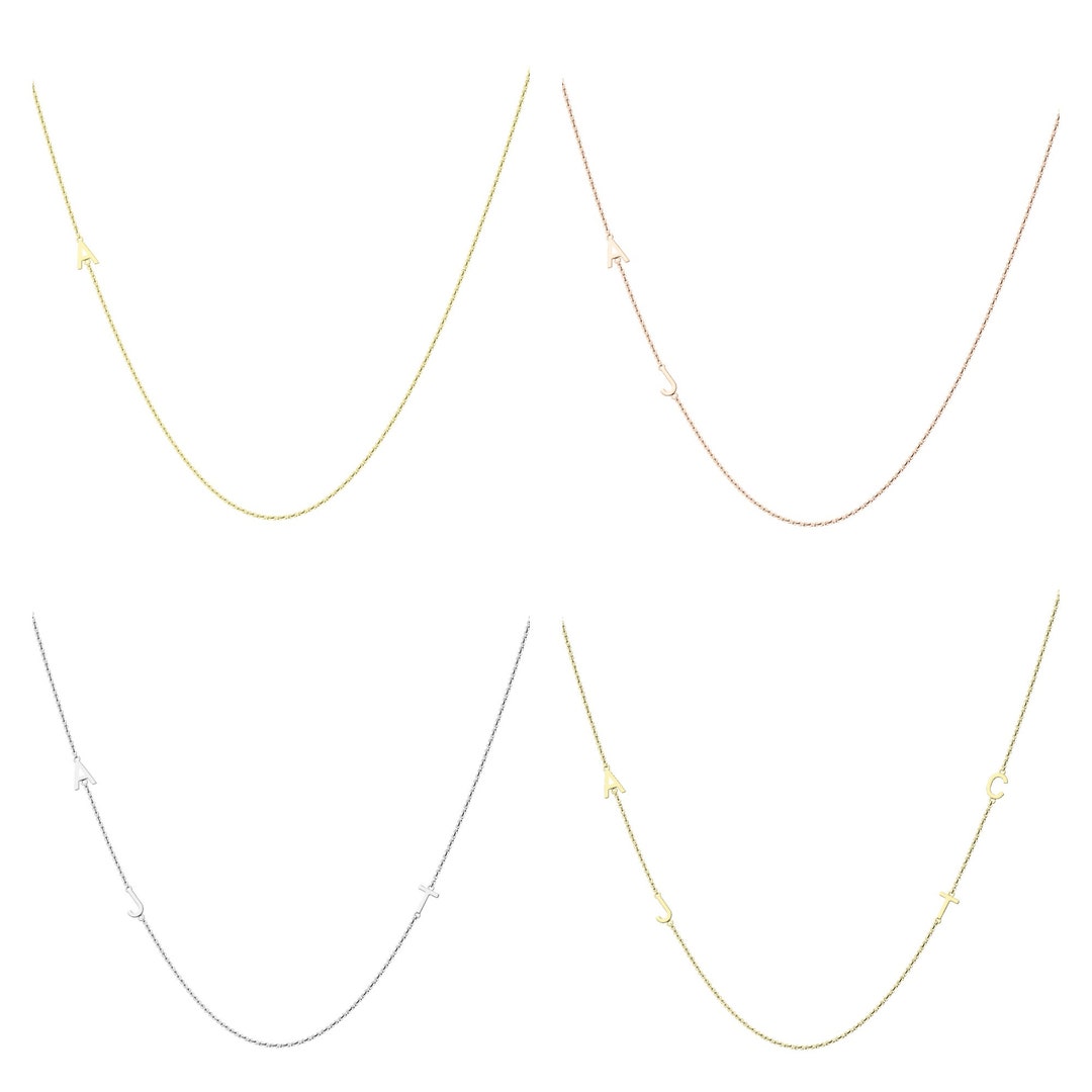 14k Gold Letter Necklace - Asymmetric Initial Necklace - Sideways ...
