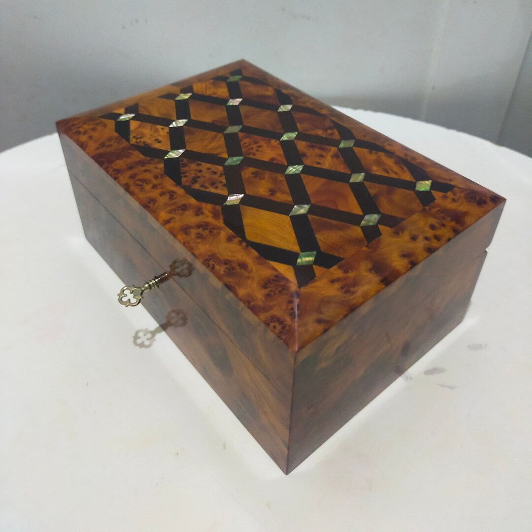 Large Jewelry Box Inlaid With Mother of Pearl, Wooden Keepsake Box With ...