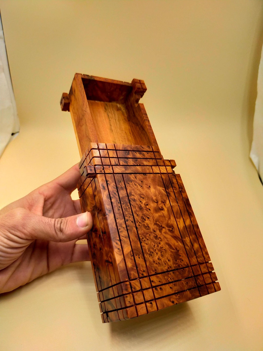 Beautiful Burl Puzzle Box, Mystery Wooden Box,secret Jewelry Box Case ...