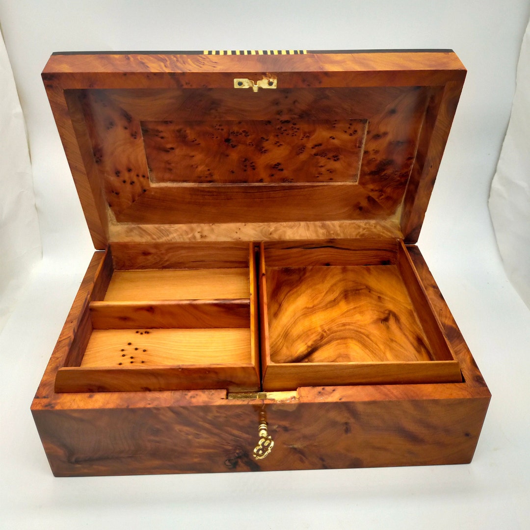 10"× 6" Large Wooden Jewelry Box,thuya Wood Box With Two Storage Level ...