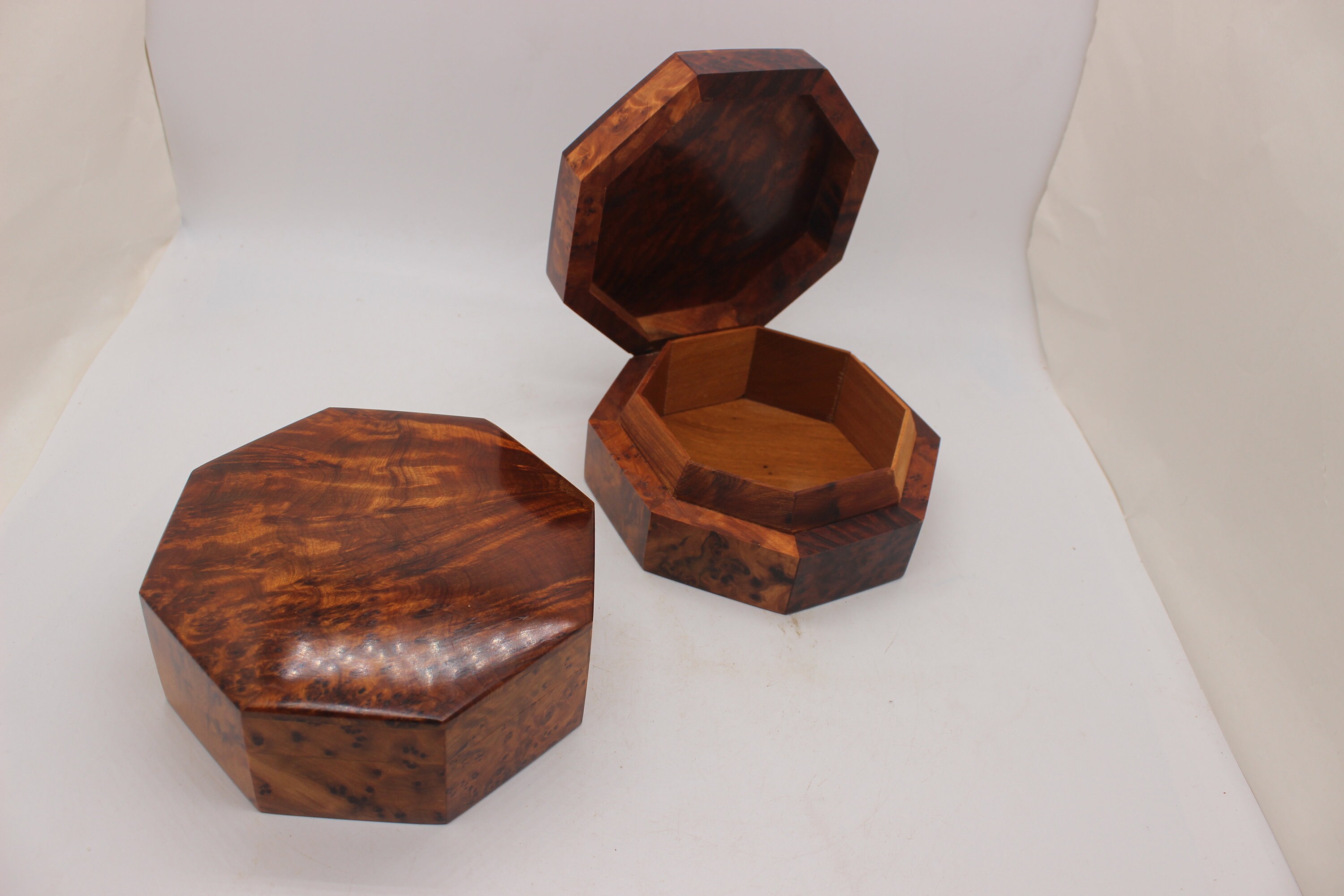 Set of 2 Wooden Jewelry Octagonal Box Made of Thuya Burl Wood | Etsy