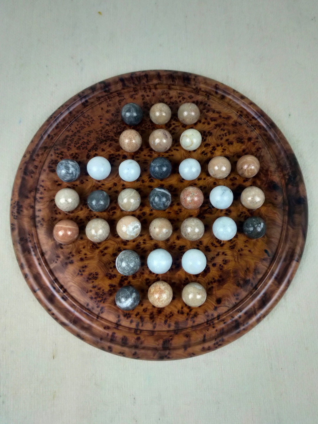 Large Beautiful Handmade Wooden Solitaire Game With Marble Balls,thuya ...