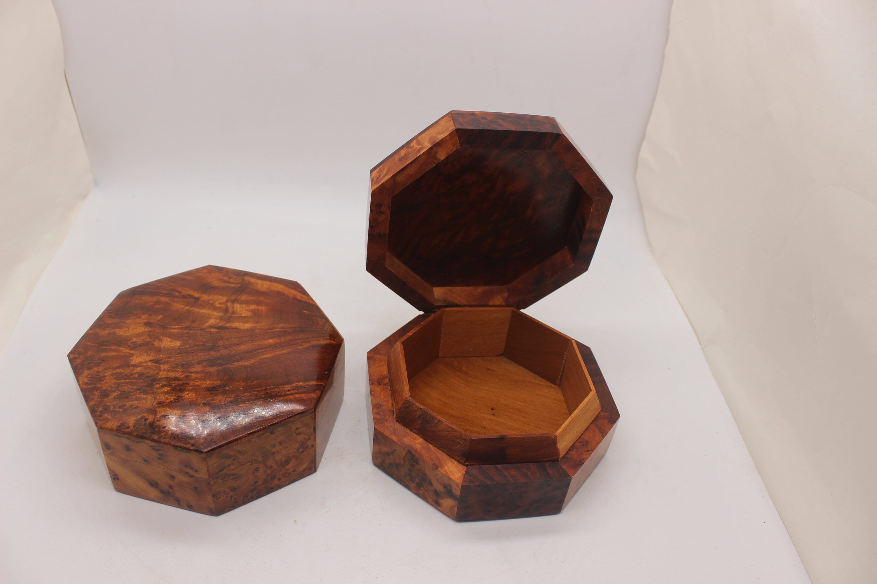 Set of 2 Wooden Jewelry Octagonal Box Made of Thuya Burl Wood | Etsy