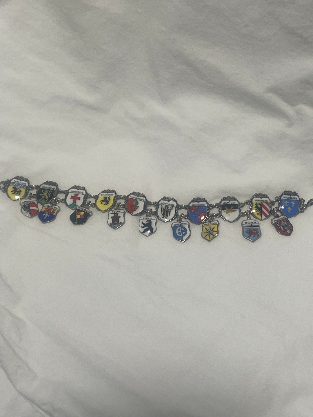 Vintage Enamel German Chain Link Charm Bracelet 800 Silver German ...