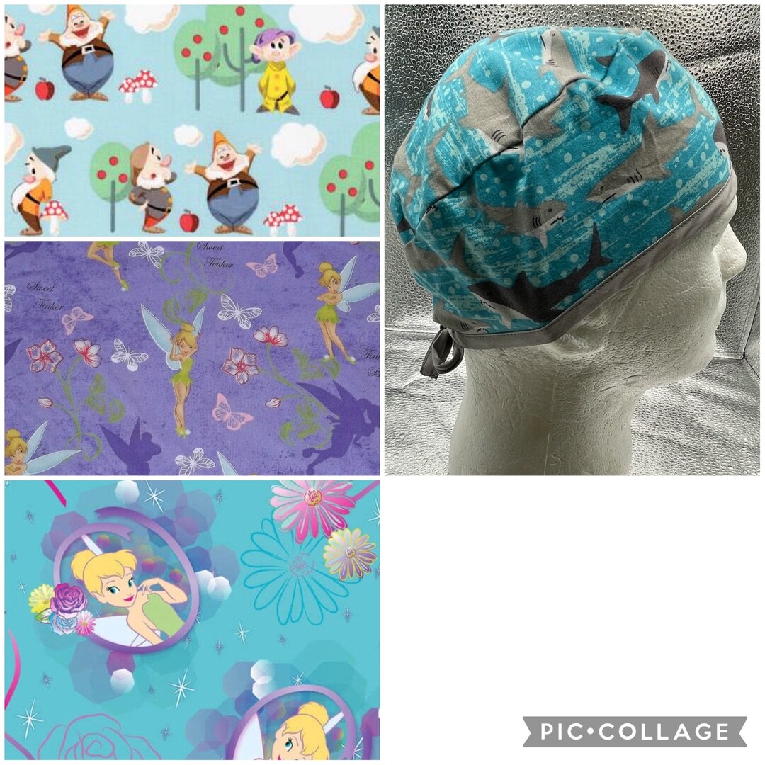 Mans Disney Snow White Seven Dwarfs Tinkerbell Scrub Cap Hat Surgical ...