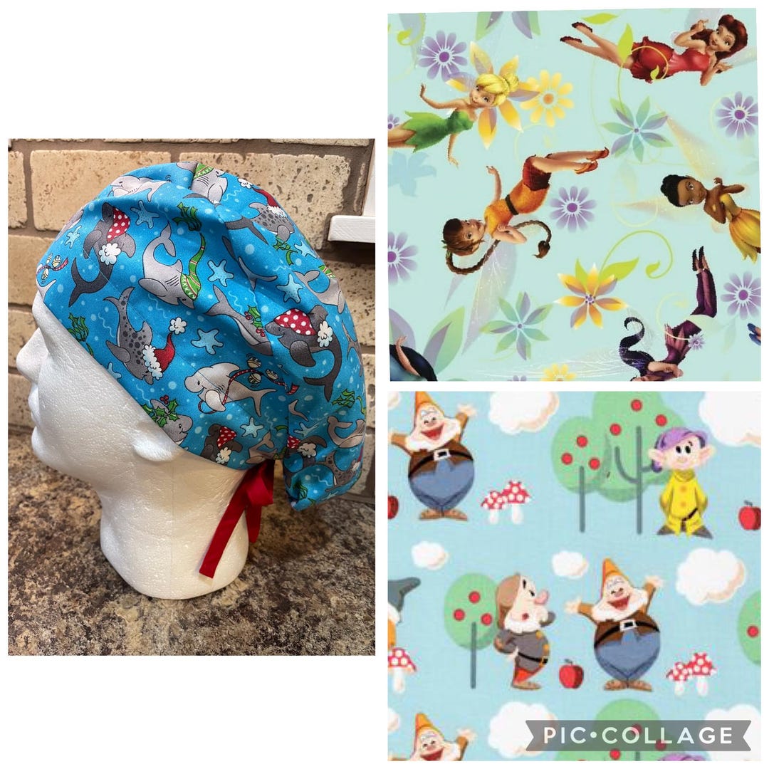 Woman’s Disney Snow White Seven Dwarfs Tinkerbell Scrub Cap Hat ...