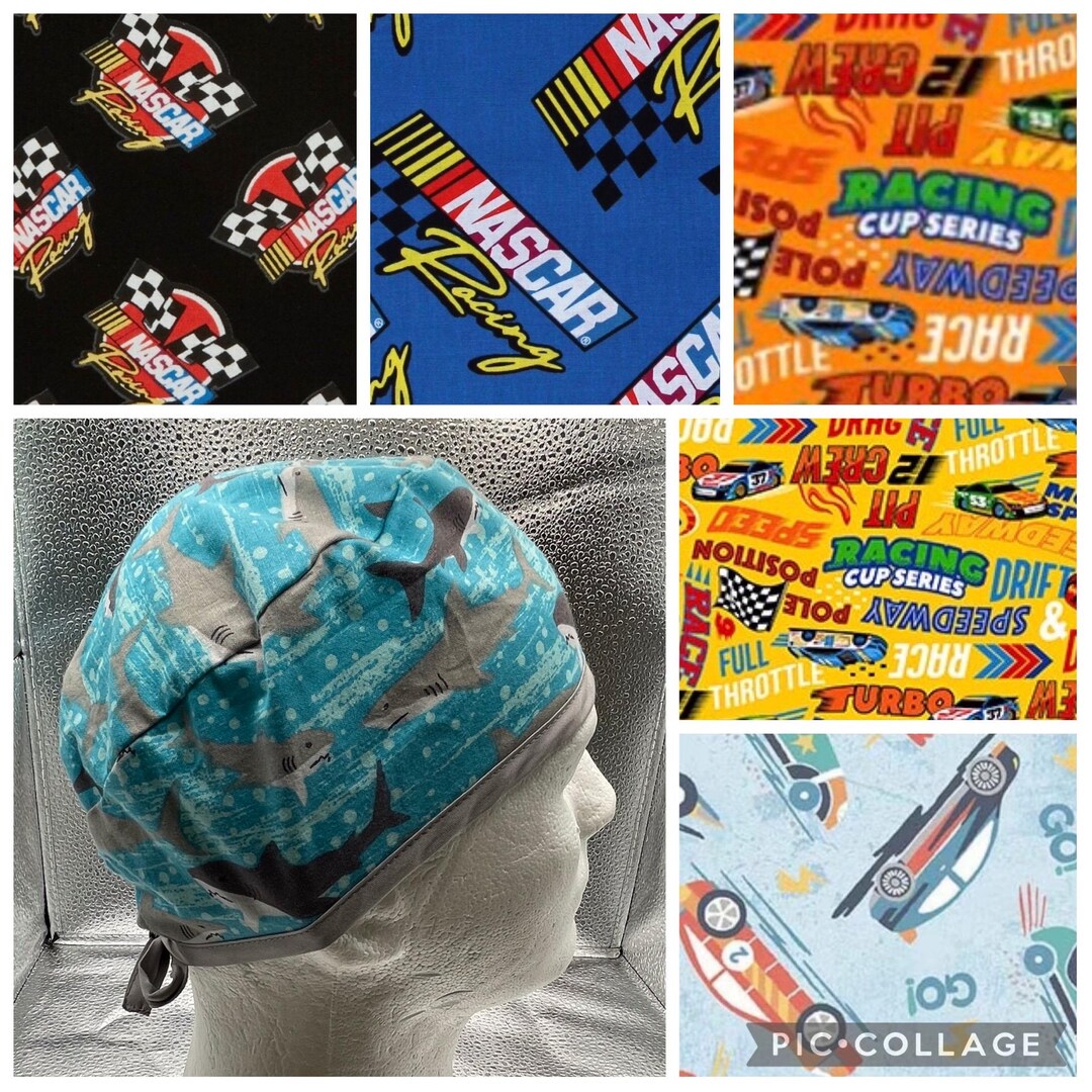 Men’s NASCAR Racecar Hot Wheels Surgical Scrub Hat Cap Reversible ...