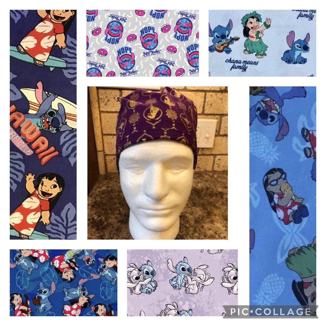 Womens Gathered Back Disney LILO & Stitch Ohana Luau Scrub Cap Hat ...