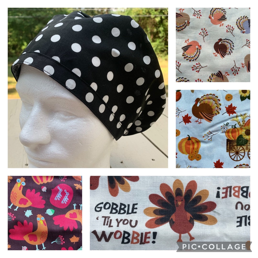 Fall Thanksgiving Hummingbird Back Adjustable Option Scrub Cap Turkey ...