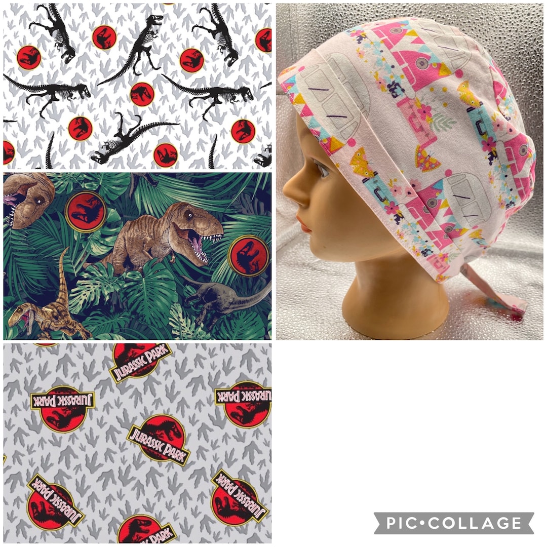 Womans Pixie Tie Back 1990s 2000s Pop Culture Movie Jurassic Park World Dinosaurs Surgical Scrub ...