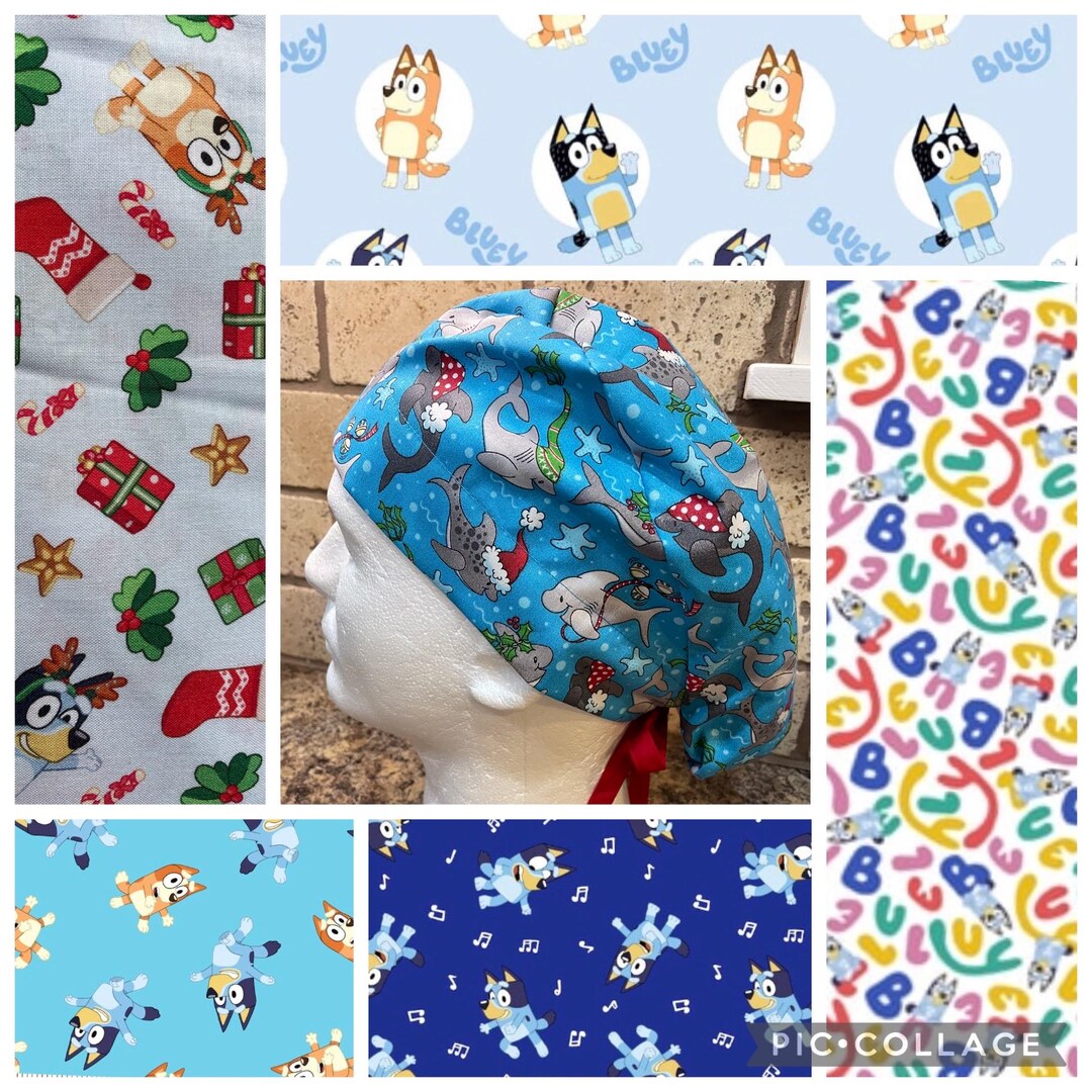 Women’s Gathered Tie Back Bluey Bingo Kids TV Scrub Hat Cap - Etsy