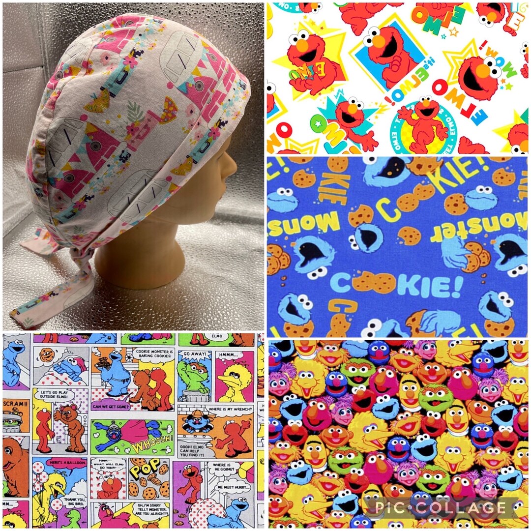 Woman’s Pixie Tie Back Sesame Street Surgical Scrub Hat Cap - Etsy