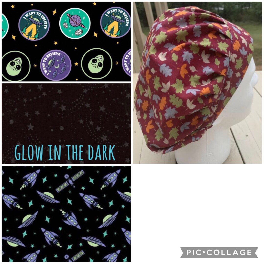 Woman’s Bouffant Back Cap Aliens Space Ship Galaxy Glow in the Dark ...