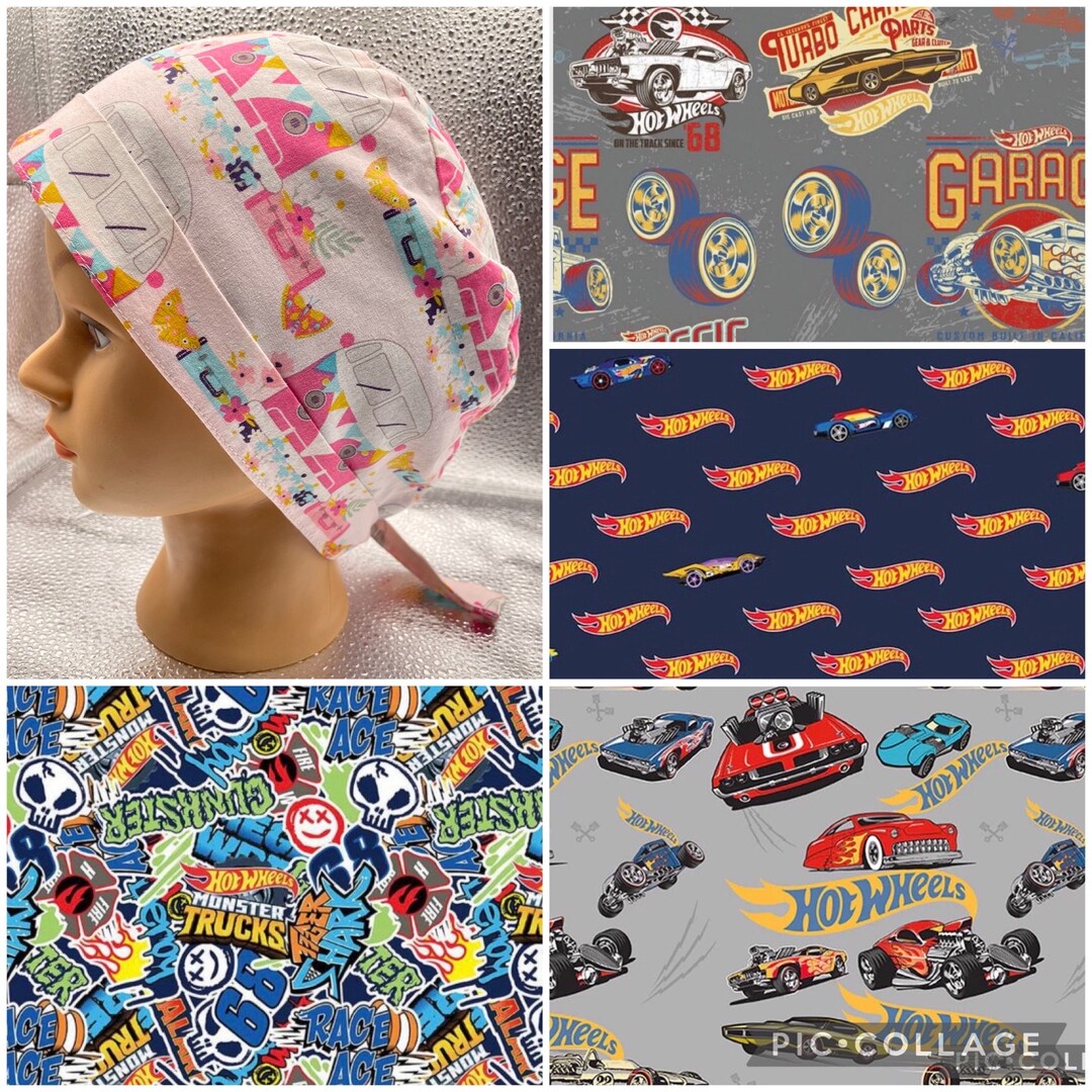 Woman’s Pixie Back NASCAR Monster Trucks Hot Wheels Surgical Scrub Hat ...