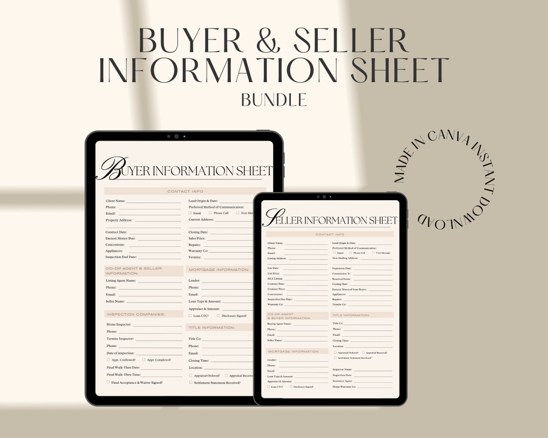 Buyer & Seller Information Sheet Client Info Client In-take Sheet Real ...