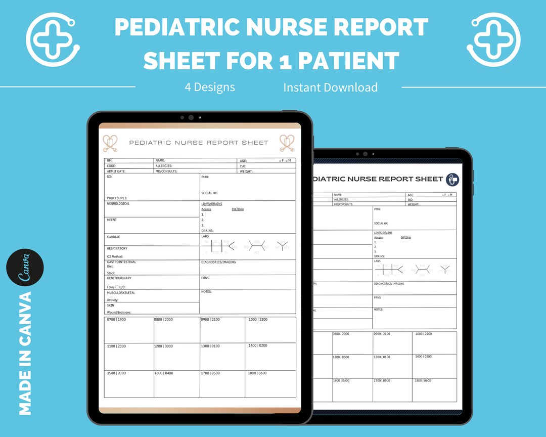 Pediatric Nurse Report Sheet for 1 Patient, Pediatrics Nurse Brain ...