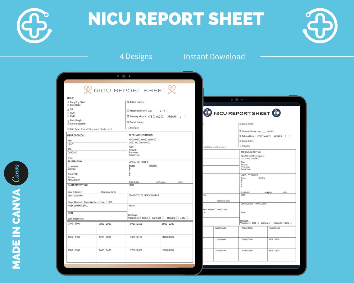 NICU Report Sheet Baby Nurse Brain Neonatal Nursing Report - Etsy