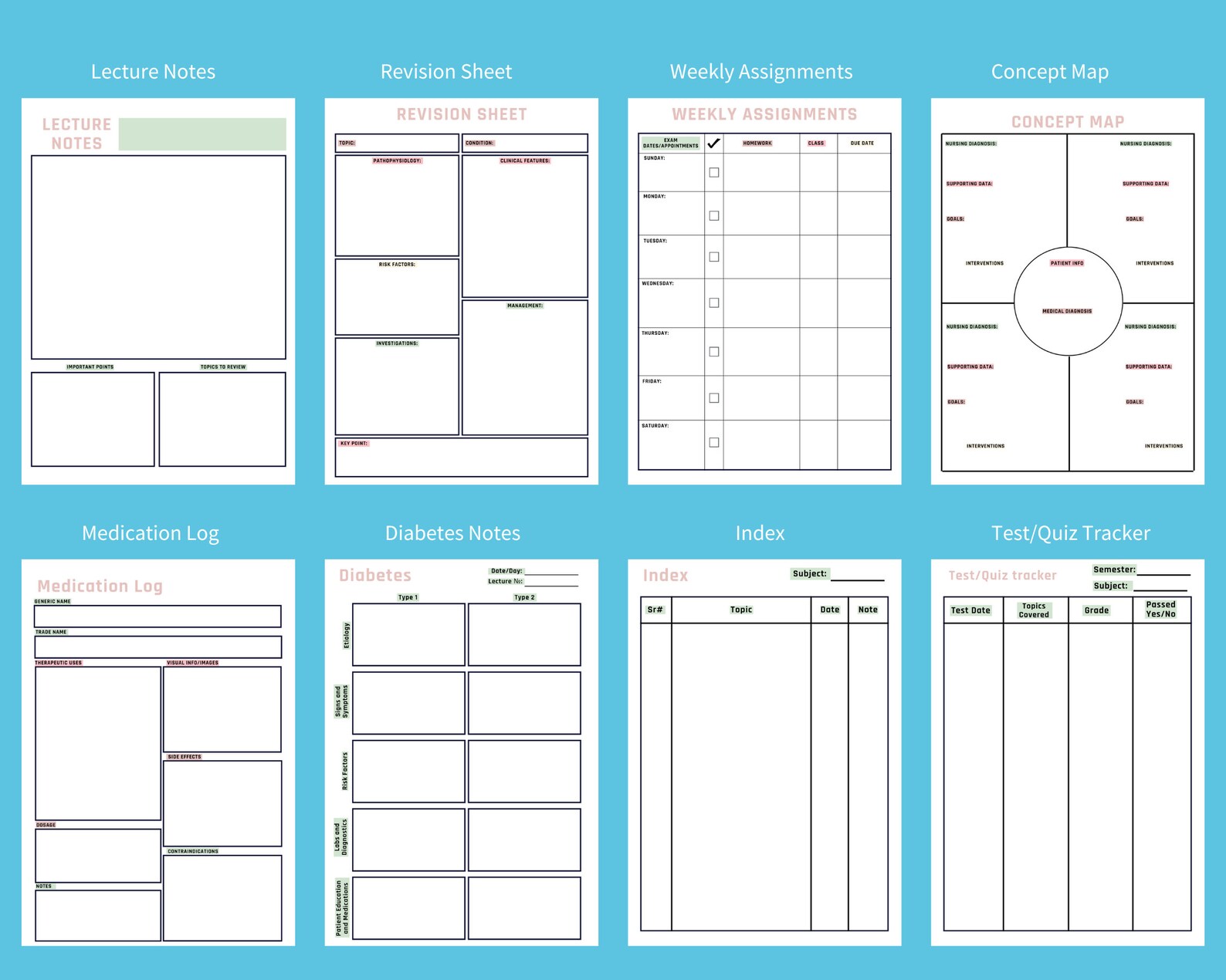 Nurse Note-taking Templates Bundlenursing Study Guidesnursing Student ...