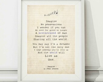 Imagine lyrics | Etsy