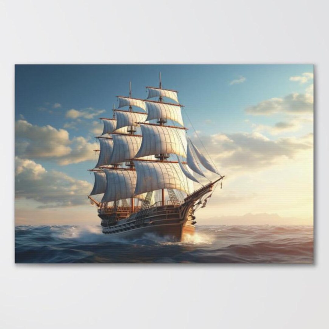 Vintage Sailing Ship Art Print, Sailing Ship at Sea Wall Art, Classic ...