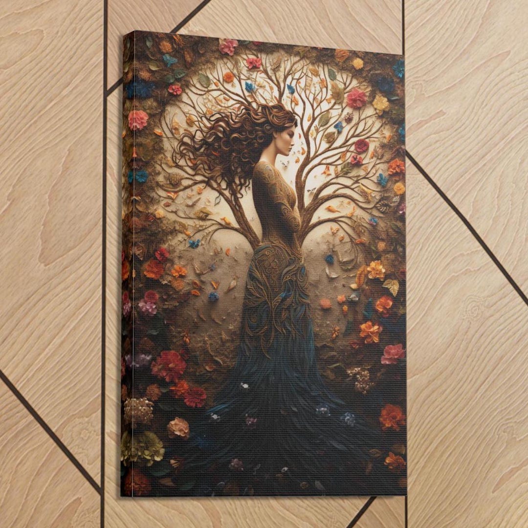 Mystical Illustration Forest Goddess Canvas Print, Female Tree of Life ...