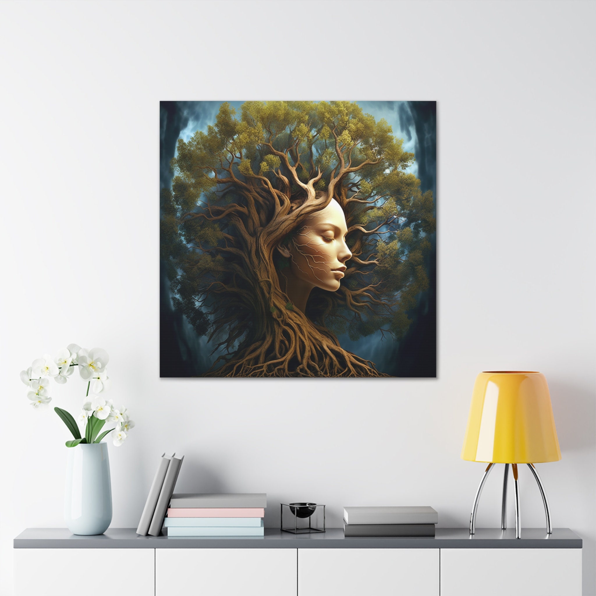 Mystical Mother Nature Art Print, Female Tree of Life Canvas Wall Art ...