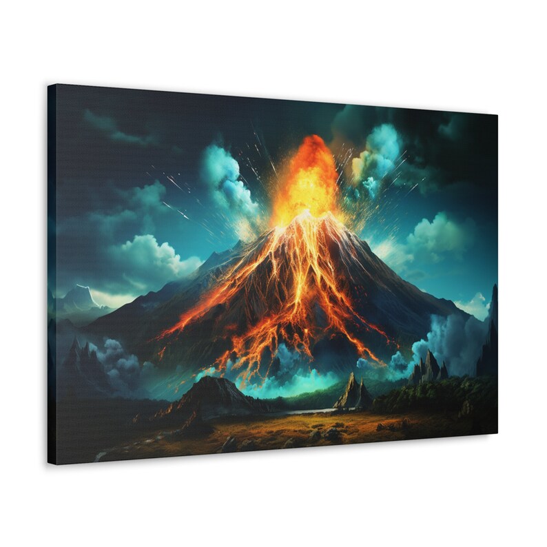 Erupting Volcano Canvas Art Print: Smoky Mountain Lava Flow - Etsy
