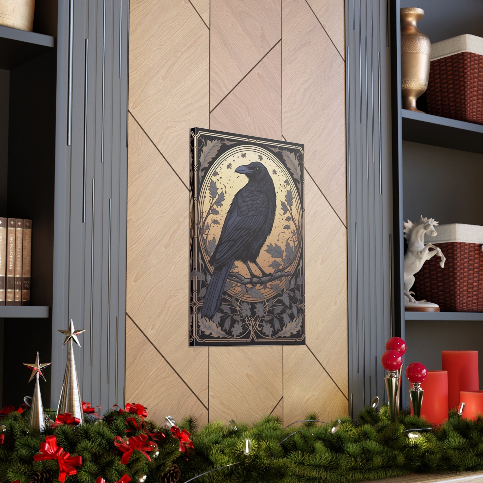 Raven Canvas Art Print, Gothic Raven on the Background of the Moon ...